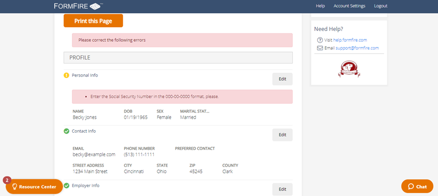 Auto Error Check | FormFire